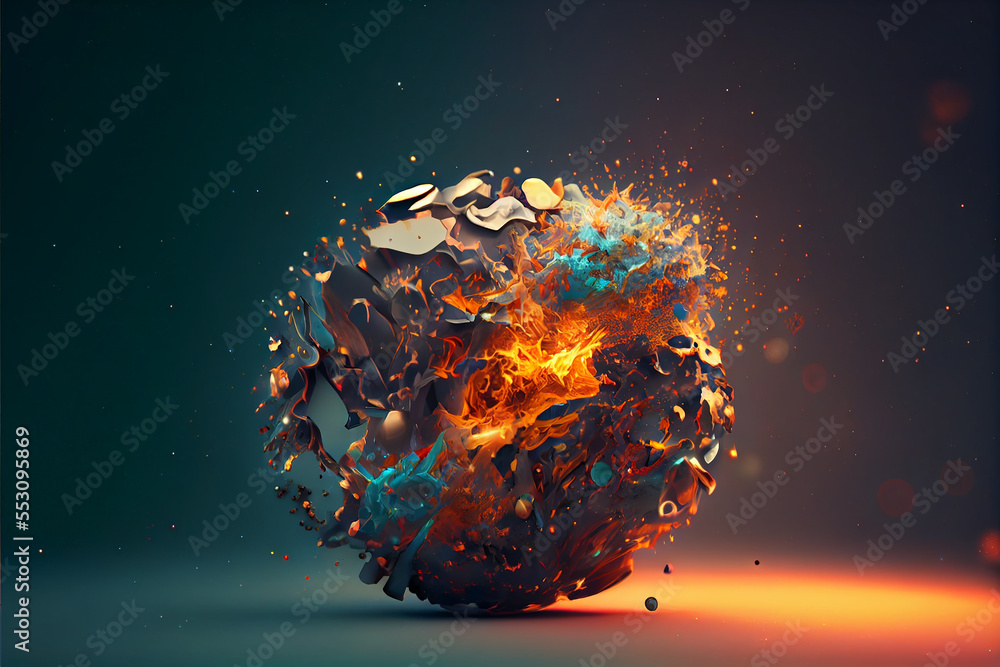 Explosion of a floating globe Stock Illustration | Adobe Stock