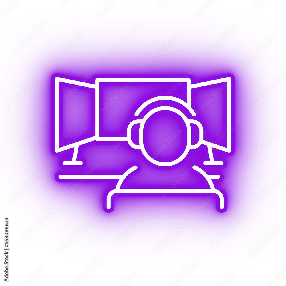 Neon purple computer screen icon, glowing streamer on transparent ...