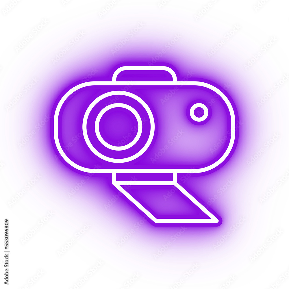 Neon purple webcam icon, video camera on transparent background Stock ...