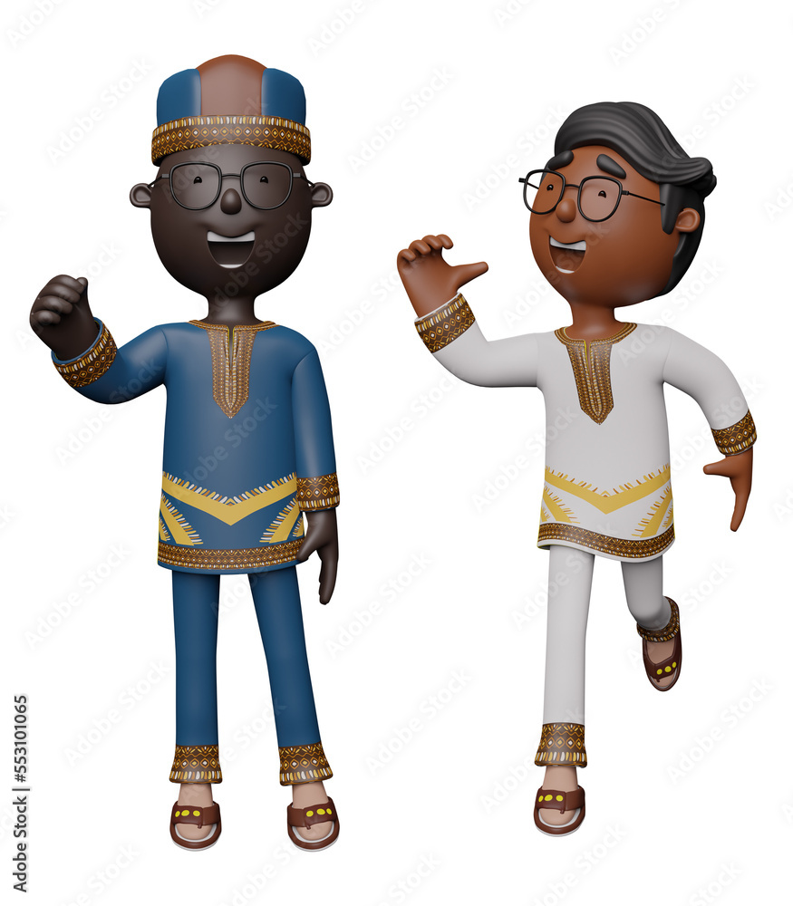Cartoon character African men wearing traditional clothes showing with ...