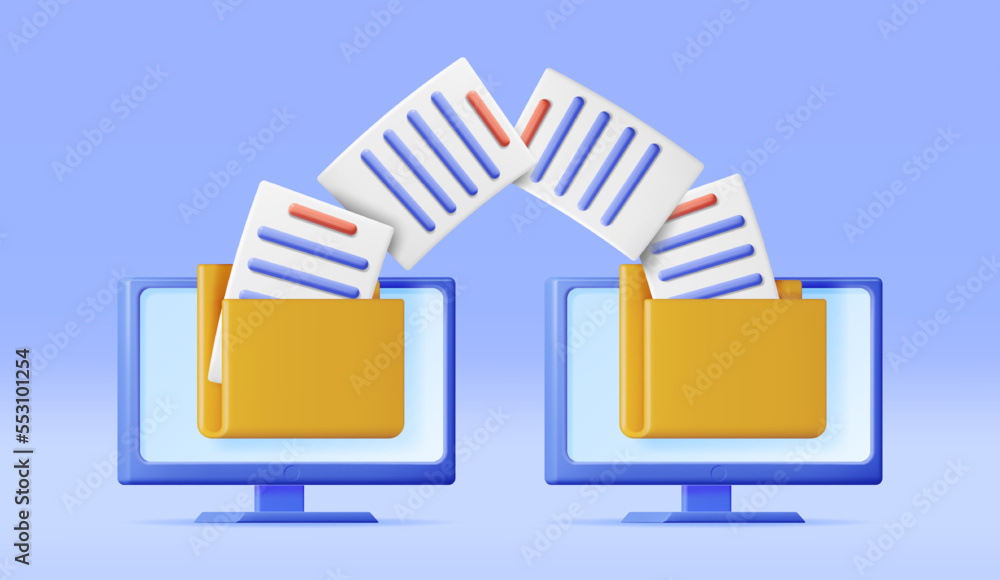 3D Business Folder Full of Papers on Computer. Render Yellow Folder for ...