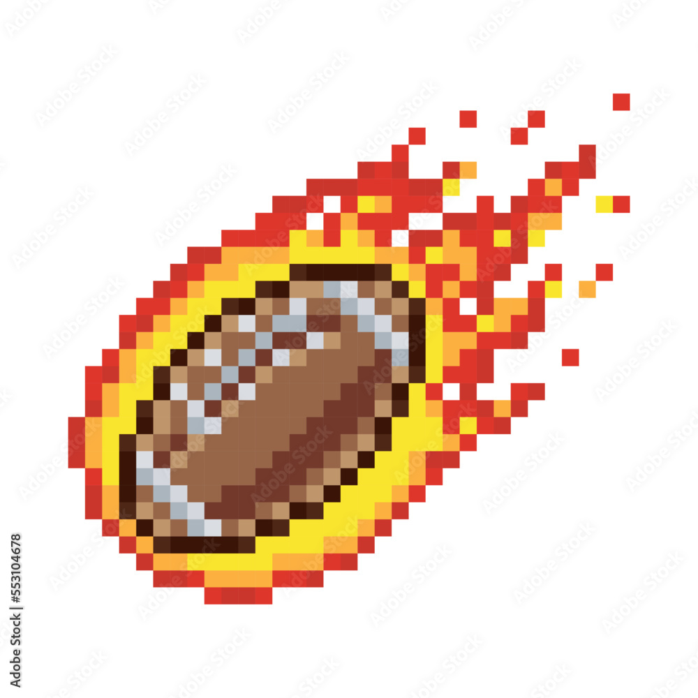 American football ball in fire, sport pixel art Stock Vector | Adobe Stock