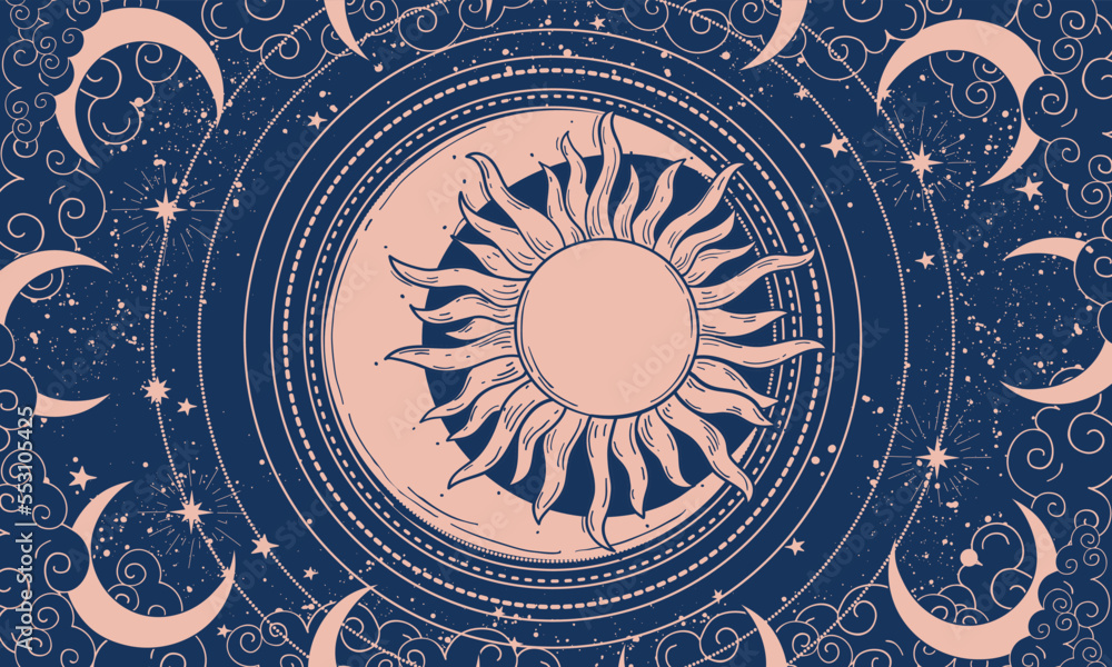 Celestial banner for astrology, background for tarot, concept of zodiac ...