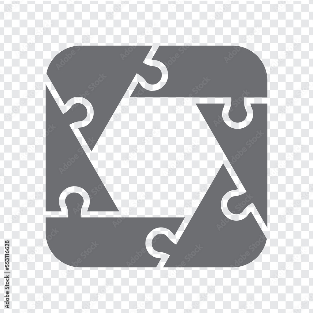 Simple icon puzzle in gray. Simple icon puzzle of the six elements on ...