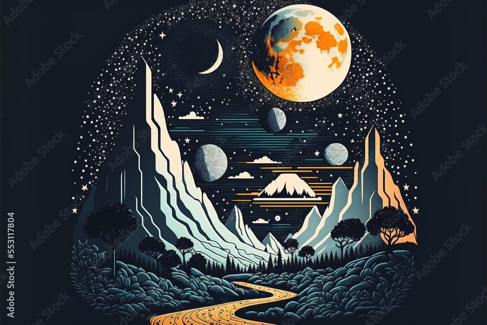 Vector graphics of a moon landscape Stock Illustration | Adobe Stock