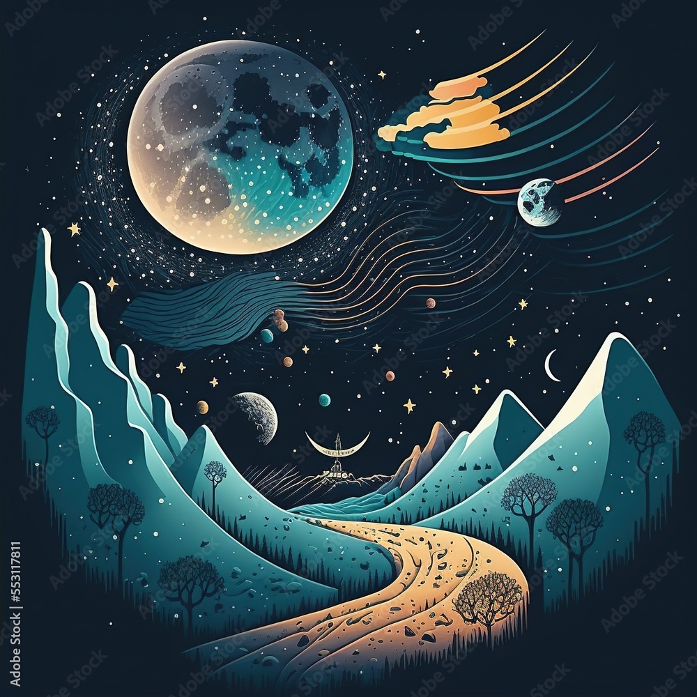 Vector graphics of a moon landscape Stock Illustration | Adobe Stock