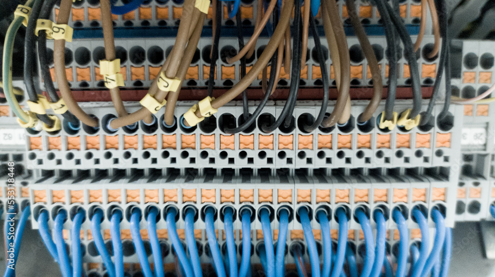 Terminal of control. Control panel assembly with wire and terminal box ...