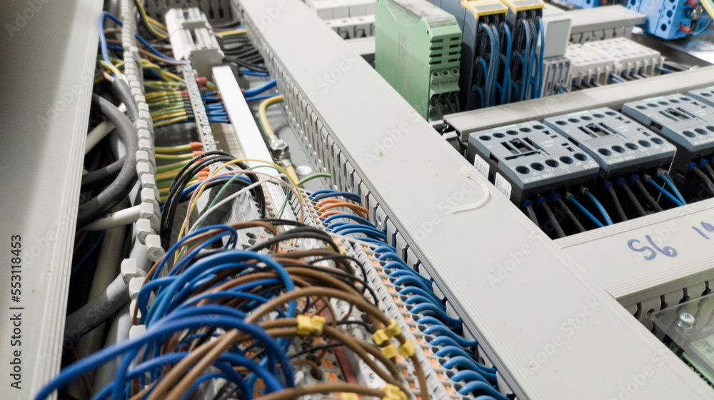 Terminal of control. Control panel assembly with wire and terminal box ...