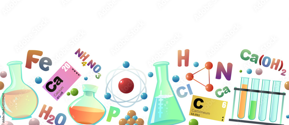 Vetor de Chemistry. Seamless bottom border. Cartoon style. Study and ...