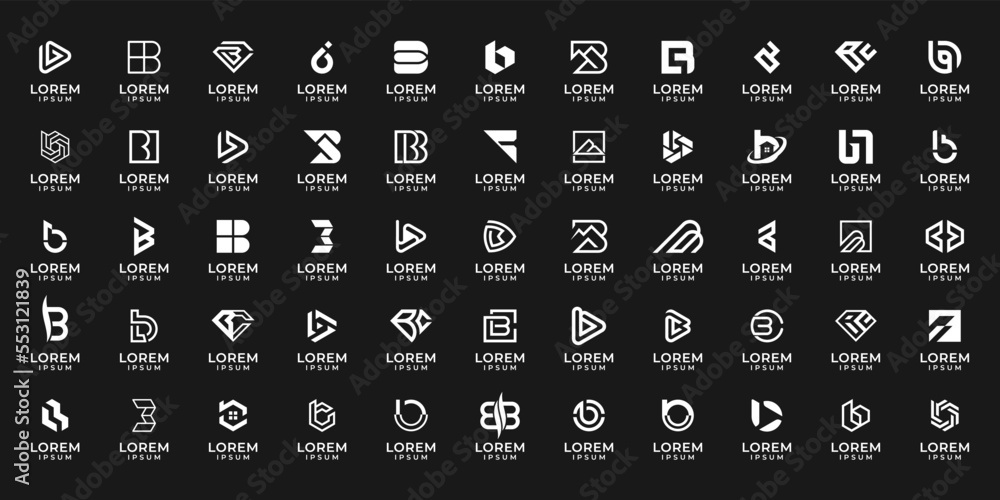 set of monogram letter B stylized white color and black background, for ...