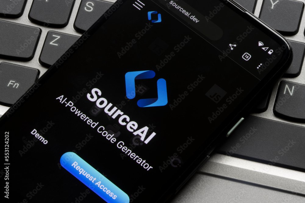 Portland, OR, USA - Dec 9, 2022: Website homepage of SourceAI, an AI-powered code generator, is ...