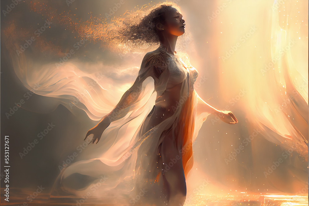 The lightness of soul in a beautiful woman with wind in her hair Stock ...