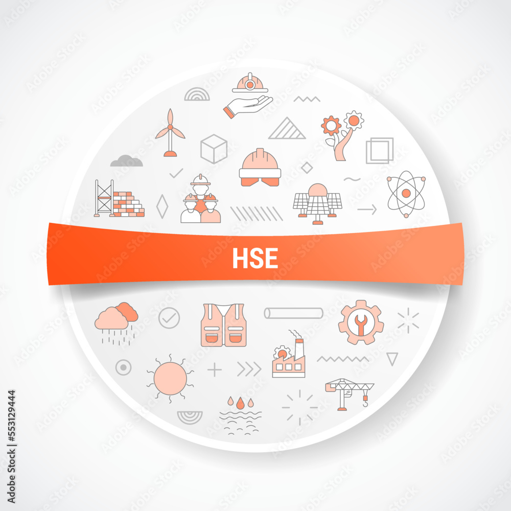 hse health safety environment concept with icon concept with round or ...