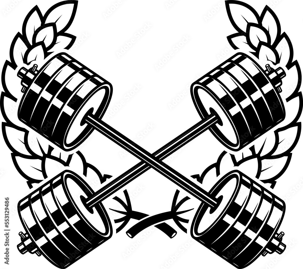 Emblem template with crossed barbells and wreath. Design element for ...