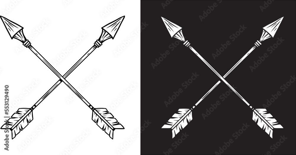 Illustration of crossed ancient arrows. Design element for poster, card ...
