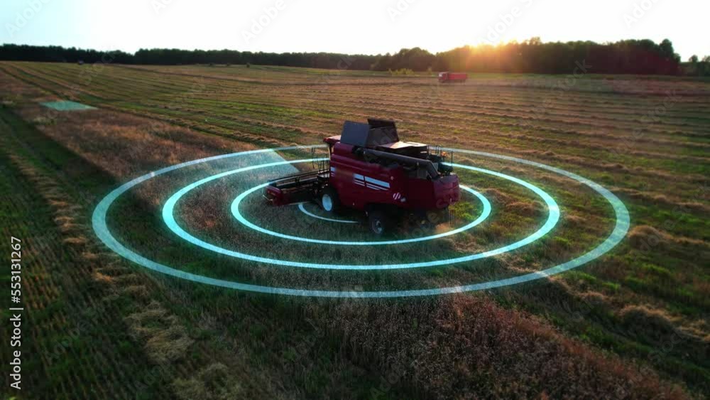 Self-driving autonomous harvester scans farm field during harvesting ... Self-driving autonomous harvester scans farm field during harvesting ...