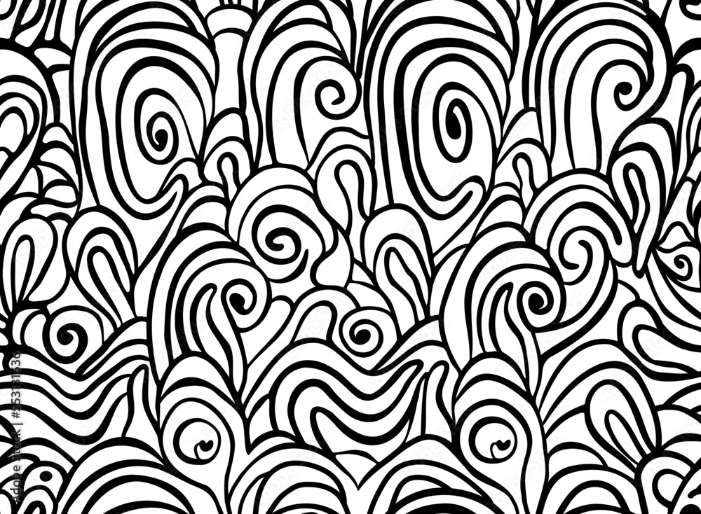 Simple line art abstract pattern, black line on white background wavy ...