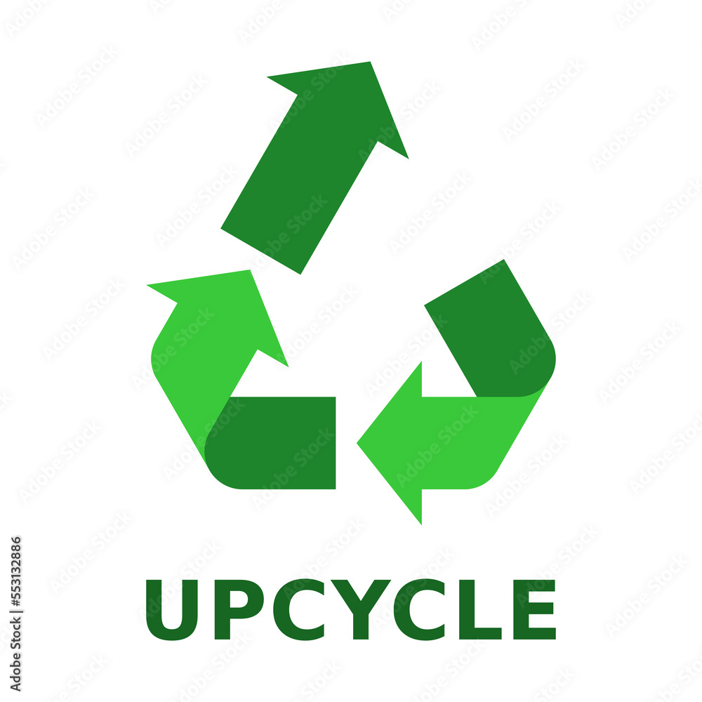 Green Upcycle sign, symbol or icon. Upcycling concept. Environemntally ...