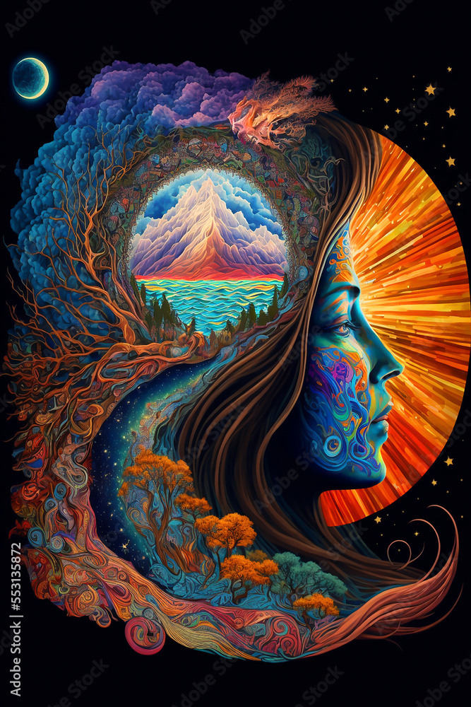 psychedelic portrait human, Colorful psychedelic portrait of an ...
