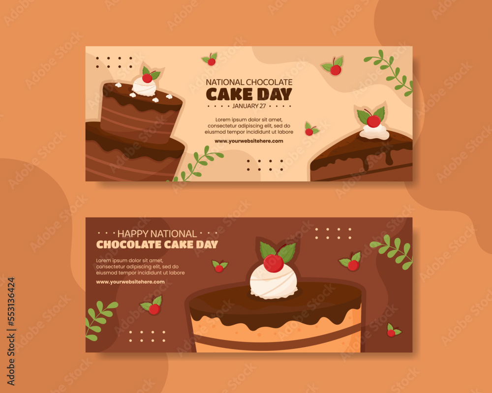 National Chocolate Cake Day Banner Flat Cartoon Hand Drawn Templates ...
