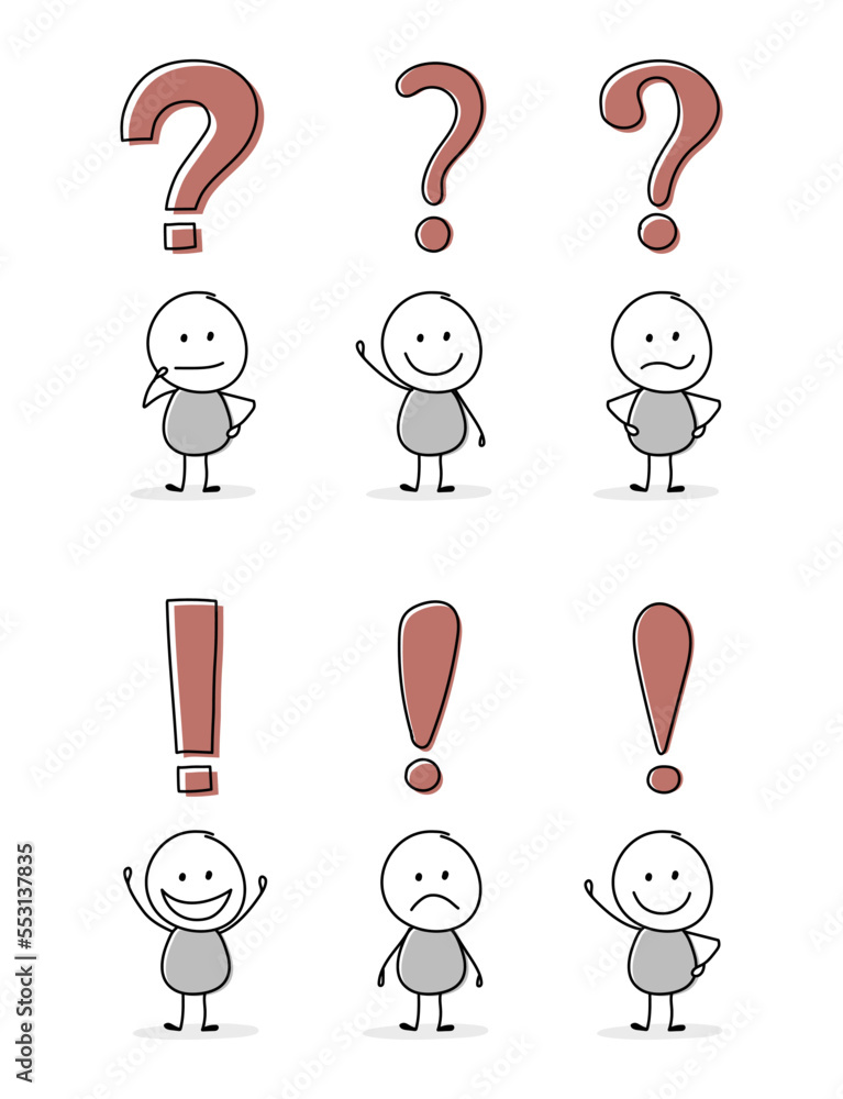 Collection of funny stickman with question mark and exclamation mark ...