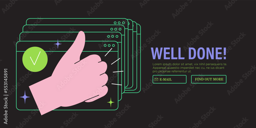 Thumb up hand gesture vector illustration. Good, great job, well done ...