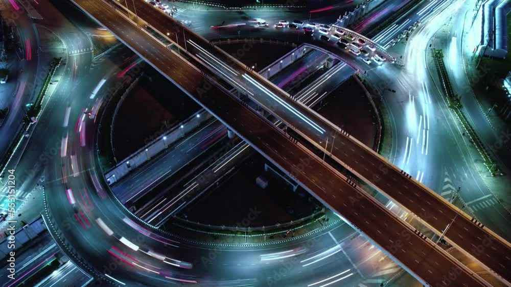 Time-lapse of car traffic transportation on road at junction ...