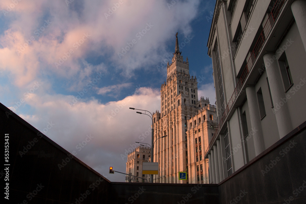 Stalinist architecture of the Soviet era. Stalin high-rise building on ...