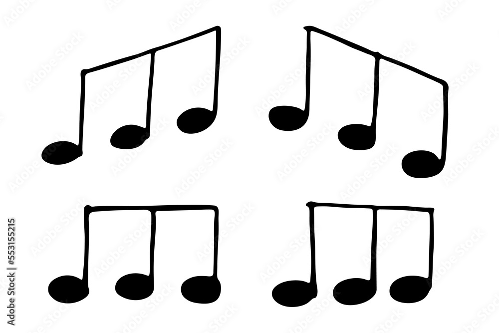 Music note doodle set. Hand drawn musical symbol. Elements for print ...