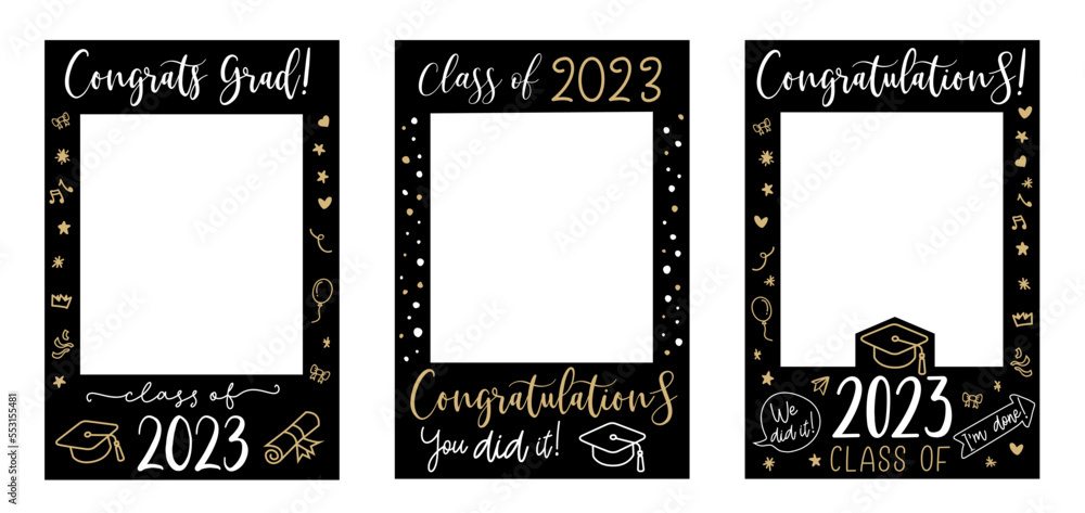 Graduate photo booth frame set. Props with Class of 2023. Selfie frame ...