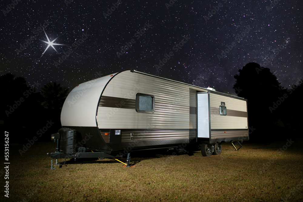 Camping trailer under the stars Stock Photo | Adobe Stock