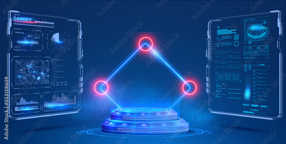 Blank display, stage or podium for show product in futuristic cyberpunk ...