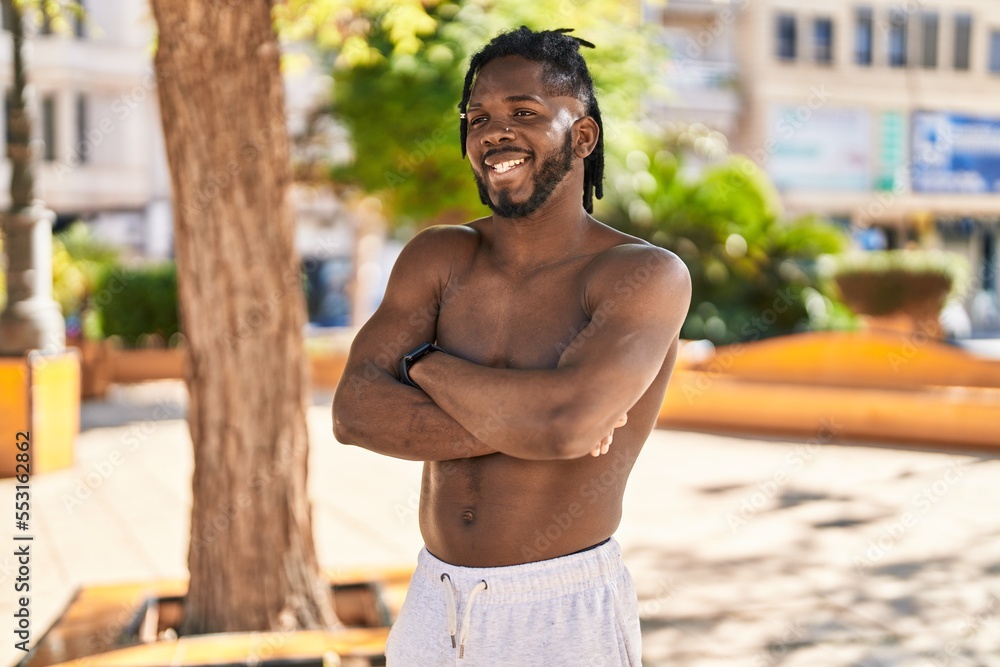 African american woman shirless smiling confident standing with arms ...