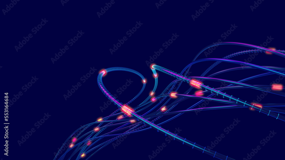 Data stream, network cable, neon lights twisted wire. 3D illustration ... Data stream, network cable, neon lights twisted wire. 3D illustration ...