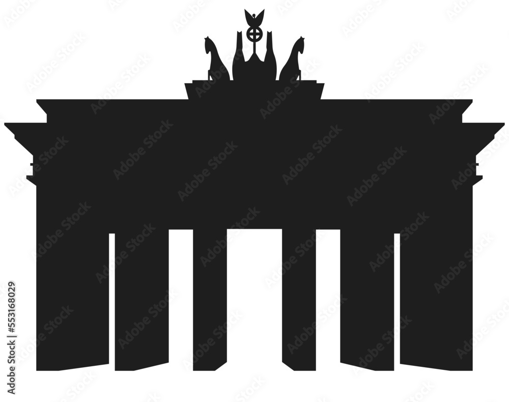 Brandenburg Gate skyline banner. Black and white silhouette of ...