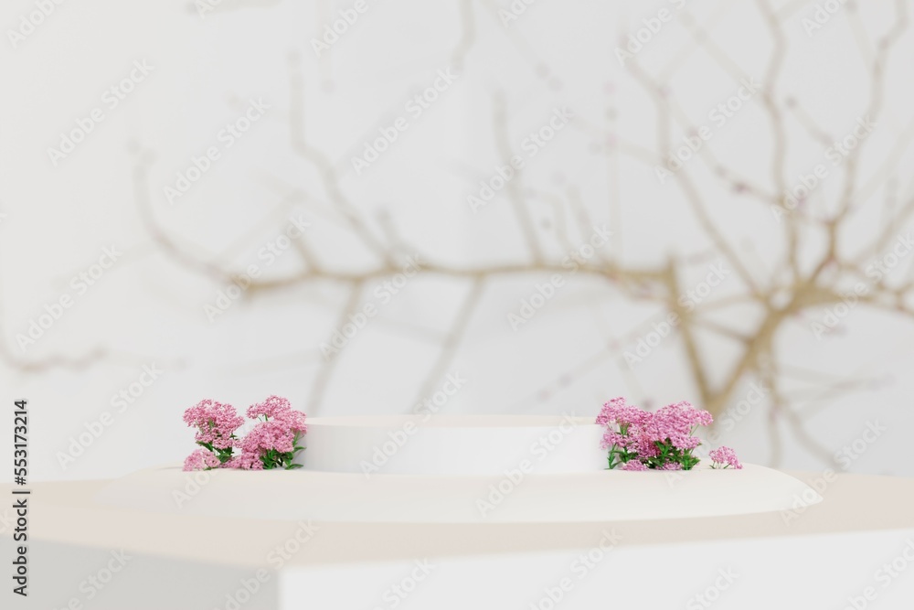 wedding bouquet on the table podium design stand minimal 3d render ...
