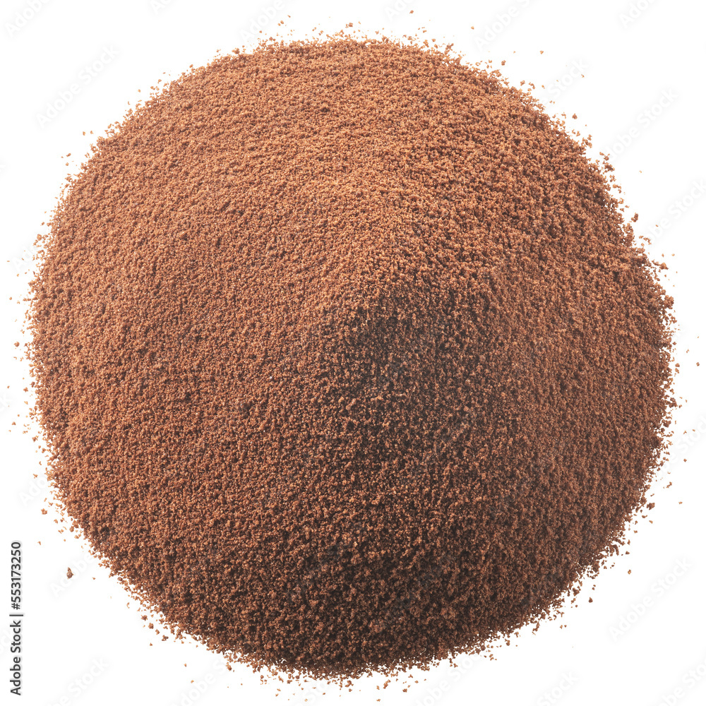 Pile of granulated powdered instant coffee or chicory drink, isolated ...