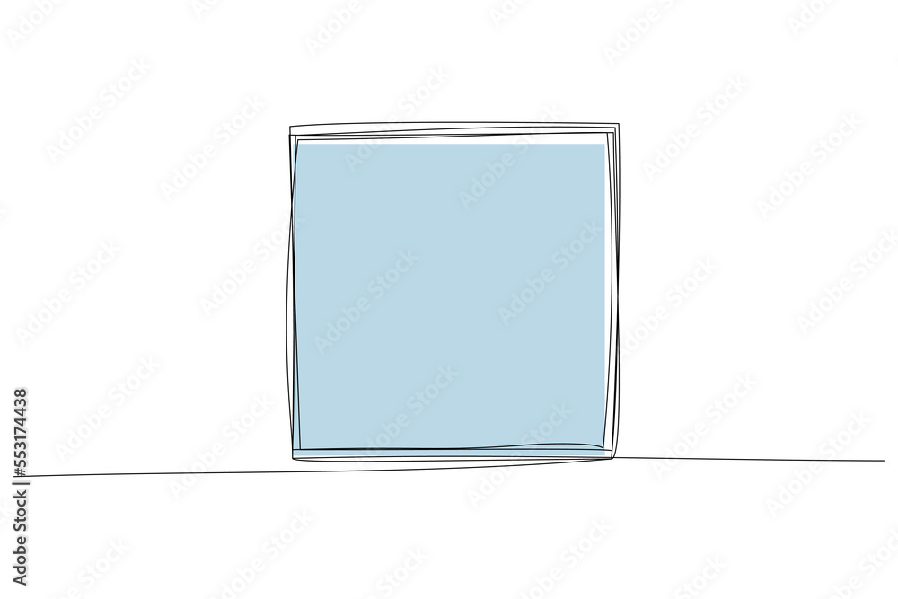 Continuous one line drawing of blue square frame in the sketch ...