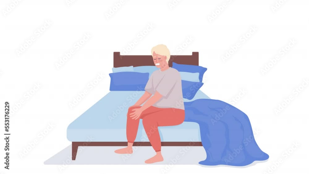 Animated character with knee pain. Leg injury. Muscle aches. Full body ...
