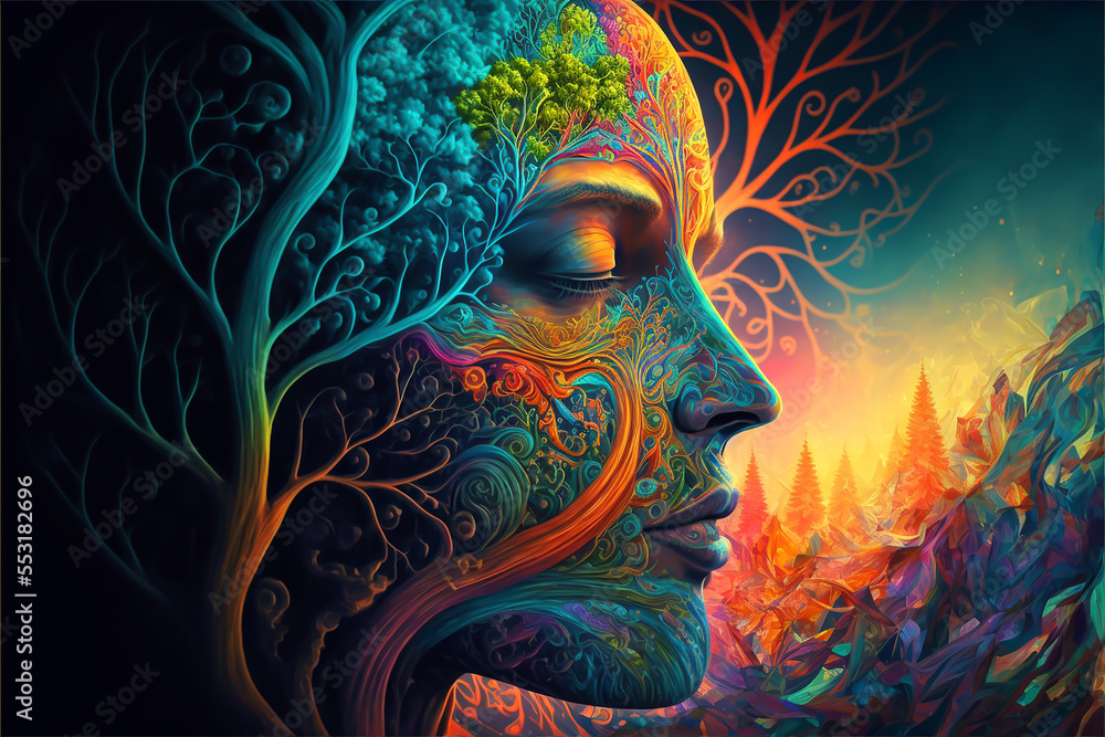 psychedelic portrait human, Colorful psychedelic portrait of an ...