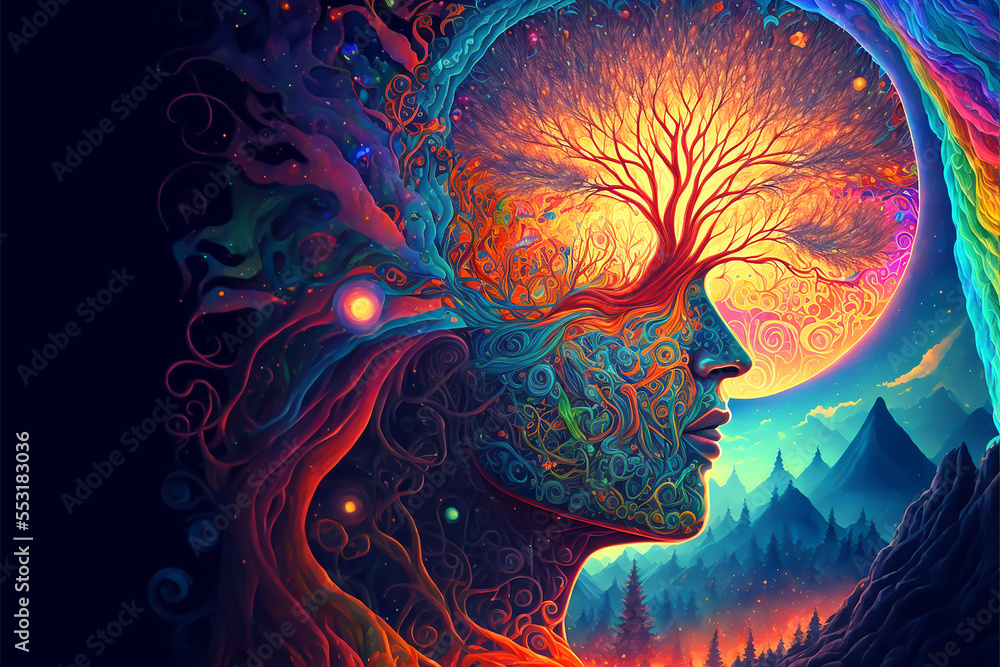 psychedelic portrait human, Colorful psychedelic portrait of an ...
