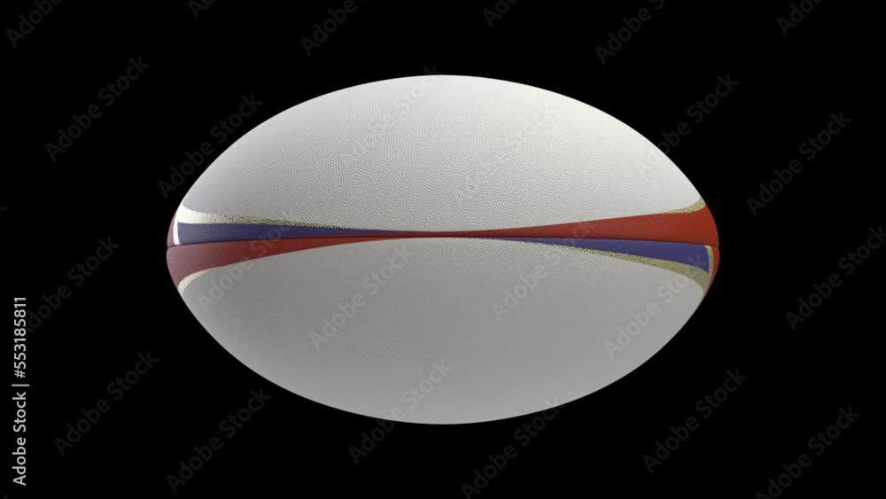 A seamlessly loop able animation of a white textured rugby ball with ...