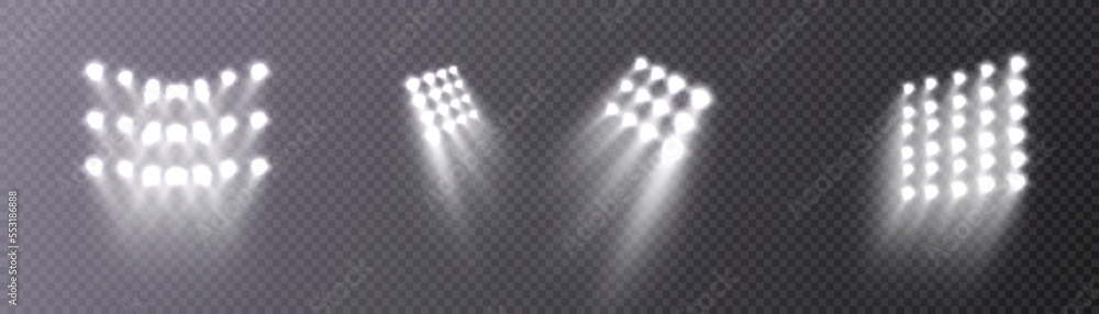 Bright spotlight. Football stadium lighting template. A set of ...