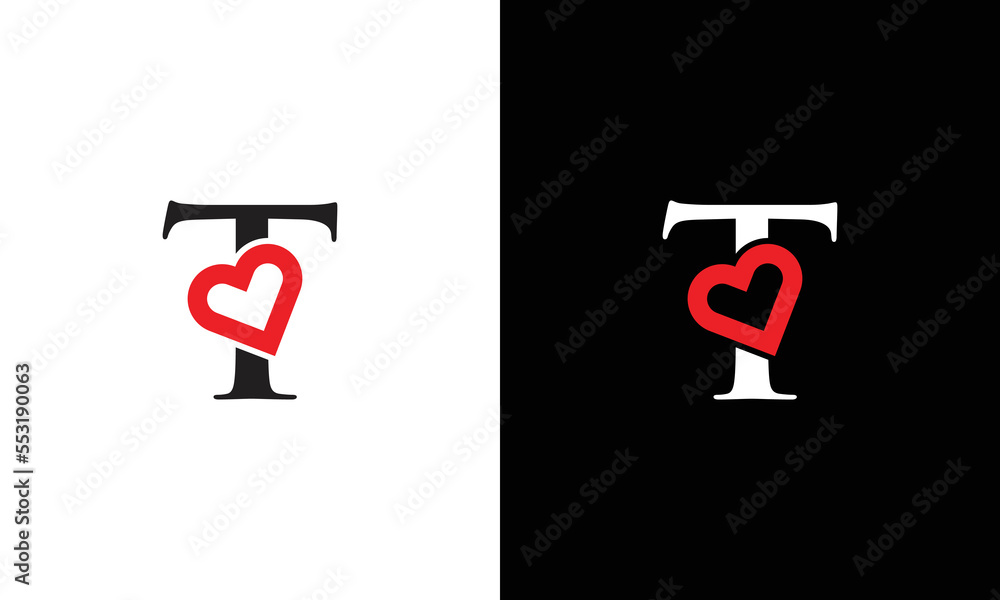 Logo Heart Letter T. Beautiful vector love logo design. T love outline ...