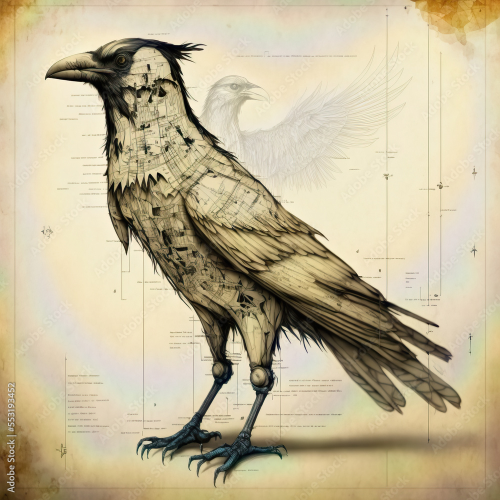 diagrammatic drawing of a crow Stock Illustration | Adobe Stock