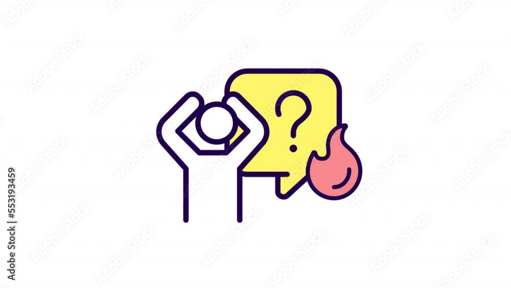 Animated astonishment color icon. Puzzle over urgent matter. Fear of ...