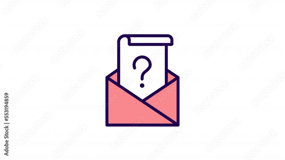Animated mail survey color icon. Letter in envelope with question mark ...
