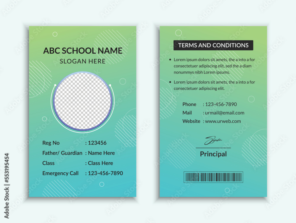 School Id Card Design Layout Gradient Color Stock Vector | Adobe Stock