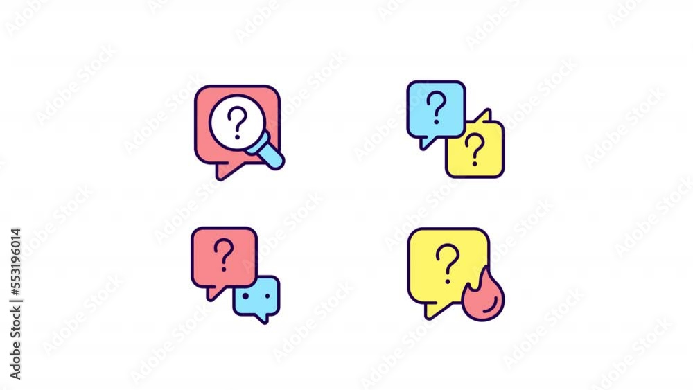 Animated inquiry color icons. Speech bubbles with question mark ...