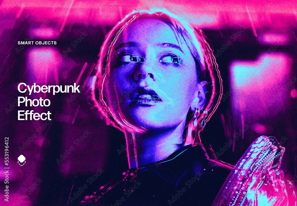 Cyberpunk Photo Effect Mockup Stock Template | Adobe Stock